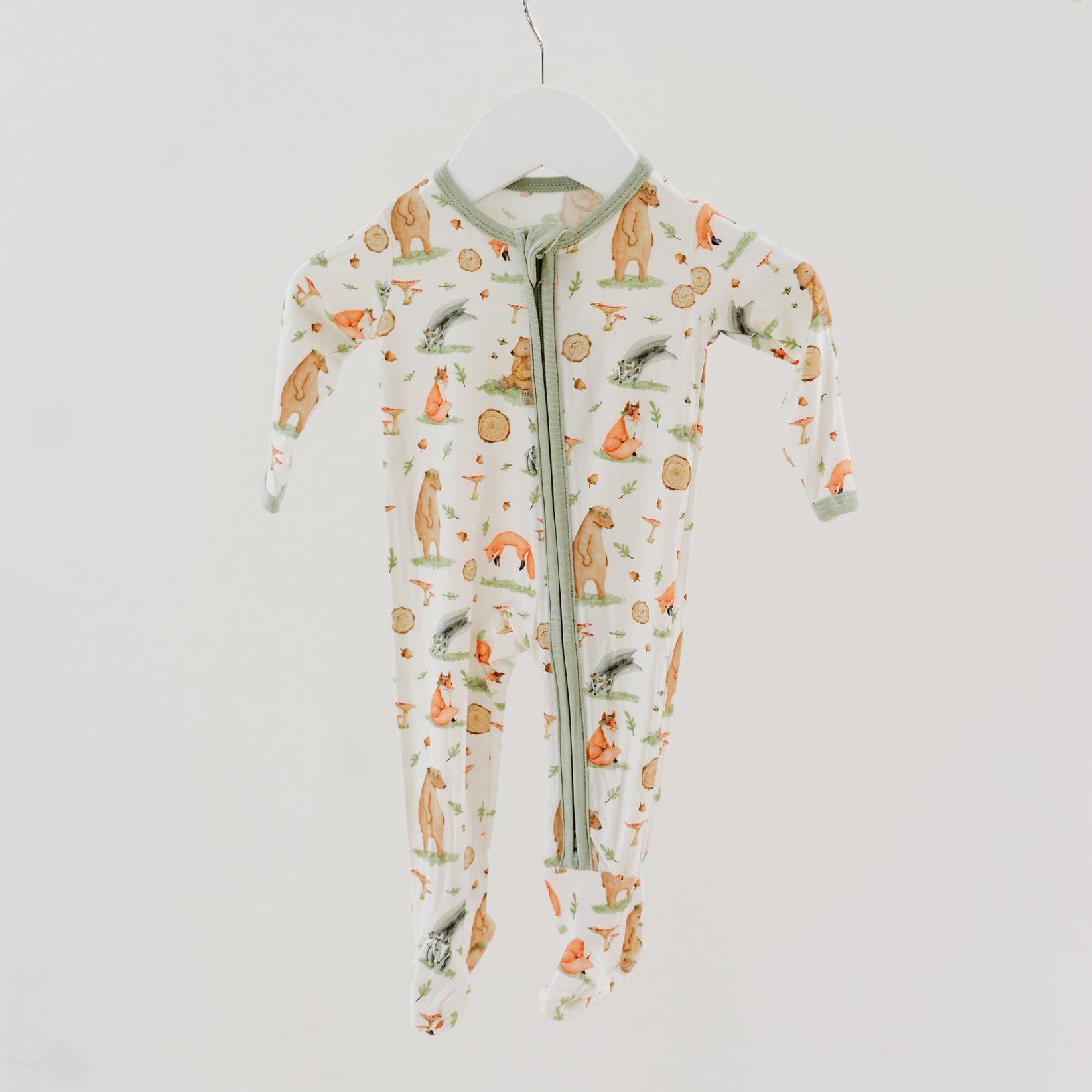 Footed Sleeper- Woodland Romp – PEAKS & VALLEYS BABY